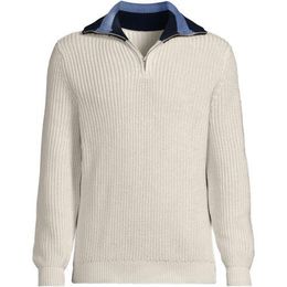 LANDS' END DRIFTER Pullover mit Colorblock-Kragen und Rei&szlig;verschluss, Herren,  Wei&szlig;, Baumwolle, by Lands' End