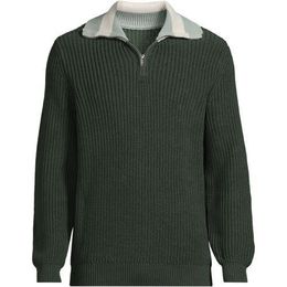 LANDS' END DRIFTER Pullover mit Colorblock-Kragen und Rei&szlig;verschluss, Herren,  Beige, Baumwolle, by Lands' End
