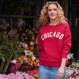 LANDS' END Beflocktes Sweatshirt, Damen,  Rot, Baumwolle/Polyester, by Lands' End