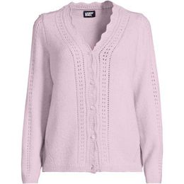 LANDS' END V-Cardigan mit Ajourmuster, Damen,  Lila, Wolle/Polyester/Polyacryl, by Lands' End