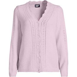 LANDS' END V-Cardigan mit Ajourmuster, Damen,  Lila, Wolle/Polyester/Polyacryl, by Lands' End