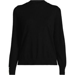 LANDS' END Stehkragenpullover mit &Auml;rmelkn&ouml;pfen, Damen,  Schwarz, Polyester/Nylon/Viskose, by Lands' End