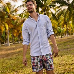 LANDS' END CLASSIC FIT. Buttondown-Kragen. Gemustertes Oxfordhemd, Herren,  Blau, Baumwolle, by Lands' End