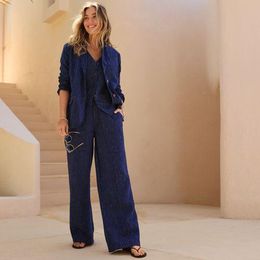 LANDS' END Leinenhose High Waist mit weitem Bein, Damen,  Blau, Leinen, by Lands' End