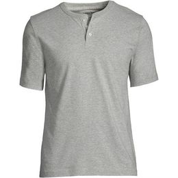 LANDS' END Kurzarm-Super-T Henleyshirt, Herren,  Grau, Baumwolle, by Lands' End