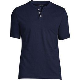 LANDS' END Kurzarm-Super-T Henleyshirt, Herren,  Blau, Baumwolle, by Lands' End