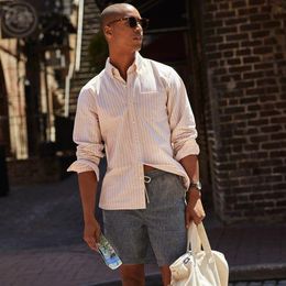 LANDS' END Chino-Shorts mit Dehnbund, Herren,  Blau, Baumwolle/Elasthan/Leinen, by Lands' End