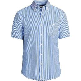 LANDS' END Seersucker-Kurzarmhemd, Classic Fit, Herren,  Blau, Baumwolle, by Lands' End