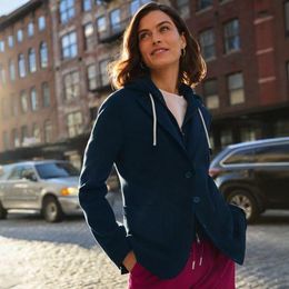 LANDS' END Strickblazer mit abnehmbarer Kapuze, Damen,  Blau, Baumwoll-Mischung/Polyester-Mischung, by Lands' End