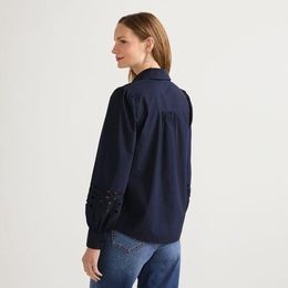 LANDS' END Hemdbluse mit Cutout-Detail f&uuml;r Damen in Petite-Gr&ouml;&szlig;e, Damen, size: petite, Blau, Baumwolle, by Lands' End