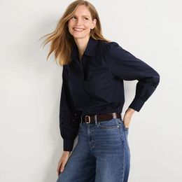 LANDS' END Hemdbluse mit Cutout-Detail, Damen,  Blau, Baumwolle, by Lands' End
