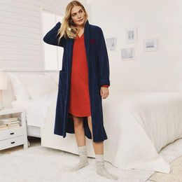 LANDS' END Wadenlanger Bademantel aus Baumwoll-Frottee, Damen,  Blau, Baumwolle, by Lands' End