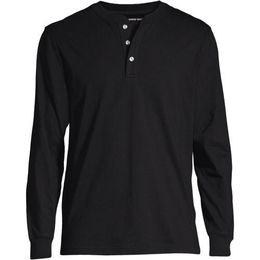 LANDS' END Super-T Langarm-Henleyshirt, Classic Fit, Herren,  Schwarz, Baumwolle, by Lands' End
