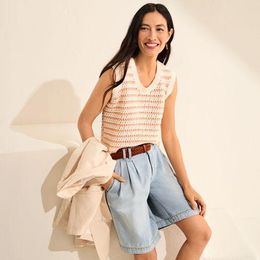LANDS' END Leichte Jeans-Bermudashorts mit Bundfalten, Damen,  Blau, Baumwolle, by Lands' End