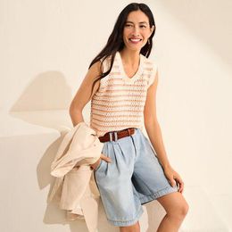 LANDS' END Leichte Jeans-Bermudashorts mit Bundfalten, Damen,  Blau, Baumwolle, by Lands' End