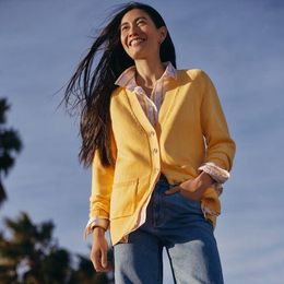 LANDS' END Relaxter V-Cardigan DRIFTER, Damen,  Gelb, Baumwolle, by Lands' End