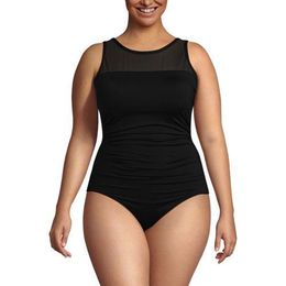LANDS' END Badeanzug mit Netz-Detail, hoher Halsausschnitt, Damen,  Schwarz, Elasthan/Nylon-Mischung, by Lands' End