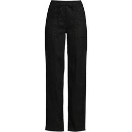 LANDS' END Relaxte Leinenhose mit geradem Bein, Damen,  Schwarz, by Lands' End