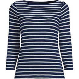 LANDS' END Gestreiftes Baumwollshirt mit 3/4-&Auml;rmeln, Damen,  Blau, Baumwolle, by Lands' End