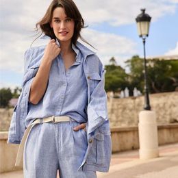 LANDS' END Hemdjacke aus Leinen, Damen,  Blau, Leinen, by Lands' End
