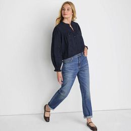 LANDS' END Lochmuster-Bluse, Damen,  Blau, Baumwolle, by Lands' End