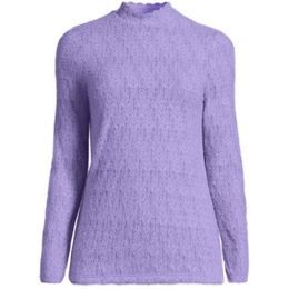 LANDS' END Spitzenshirt mit Stehkragen, Damen,  Lila, Elasthan/Nylon-Mischung, by Lands' End