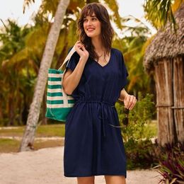 LANDS' END Kaftan-Strandkleid, Damen,  Blau, Baumwolle Modal, by Lands' End