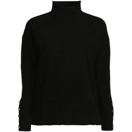 LANDS' END Softer Stehkragenpullover mit Ärmelknöpfen, Damen,  Schwarz, Polyacryl/Woll-Mischung/Nylon-Mischung, by Lands' End