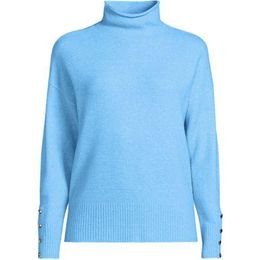 LANDS' END Soft Touch Stehkragenpullover mit &Auml;rmelkn&ouml;pfen, Damen,  Blau, Polyacryl/Woll-Mischung/Nylon-Mischung, by Lands' End