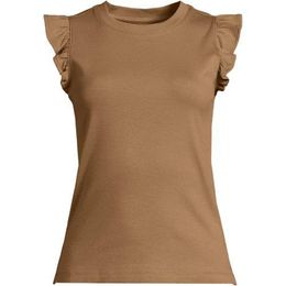 LANDS' END Baumwollripp-Top mit Volants, Damen,  Beige, Baumwolle/Elasthan, by Lands' End
