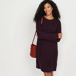 LANDS' END Zopfmuster-Grobstrickkleid, Damen,  Lila, Polyacryl/Baumwoll-Mischung, by Lands' End