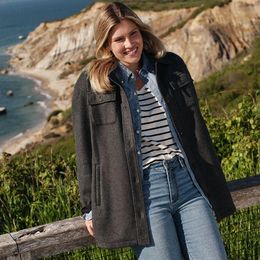 LANDS' END Luxe Fleece-Hemdjacke, Damen,  Schwarz, Polyester, by Lands' End
