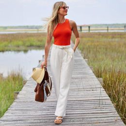 LANDS' END Bundfalten-Hose aus Crêpe mit weitem Bein, Damen,  Weiß, Polyester, by Lands' End