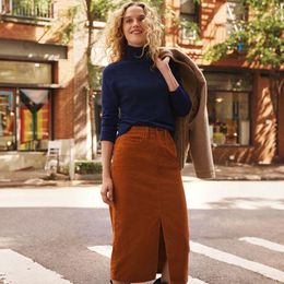 LANDS' END Feincord-Midirock, Damen,  Orange, Baumwoll-Mischung, by Lands' End