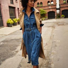 LANDS' END Wadenlanges Soft Denim Kleid, Damen,  Blau, Baumwoll-Mischung, by Lands' End