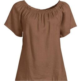 LANDS' END Leinen-Shirt mit gerafftem Ausschnitt, Damen,  Braun, Leinen, by Lands' End