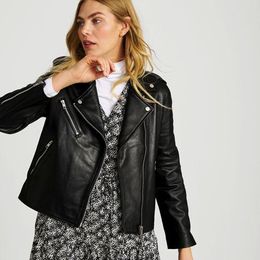 LANDS' END Leder-Bikerjacke, Damen,  Schwarz, Leder, by Lands' End