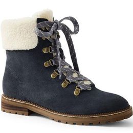 LANDS' END Stiefelette mit Webpelz-Kragen, Damen,  Grau, Polyester/Leder/Gummi, by Lands' End