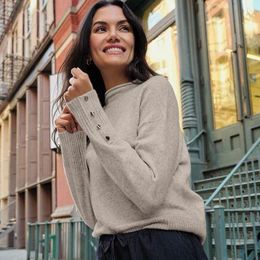 LANDS' END Softer Stehkragenpullover mit Ärmelknöpfen, Damen,  Beige, Polyacryl/Woll-Mischung/Nylon-Mischung, by Lands' End