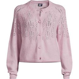 LANDS' END Rundhals-Cardigan mit Ajourmuster, Damen,  Lila, Polyacryl/Woll-Mischung/Polyester-Mischung, by Lands' End