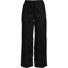 LANDS' END Weite 7/8-Leinenhose mit Dehnbund, Damen,  Schwarz, Leinen, by Lands' End