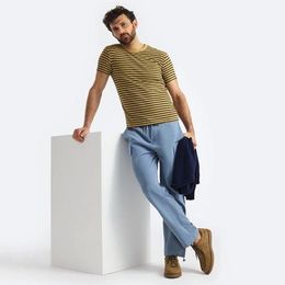 LANDS' END Kurzarm-Streifenshirt mit Struktur, Herren,  Braun, Viskose/Polyester-Mischung, by Lands' End