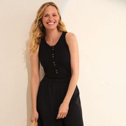 LANDS' END Ärmelloses Henley-Shirt, Damen,  Schwarz, Elasthan/Kunstseide/Viskose, by Lands' End