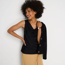 LANDS' END Satin-Top mit Wasserfallausschnitt, Damen,  Schwarz, Polyester, by Lands' End