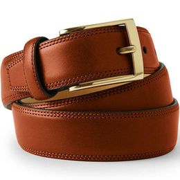 LANDS' END Klassischer G&uuml;rtel aus Handschuh-Leder, Herren,  Braun, Leder/Messing, by Lands' End