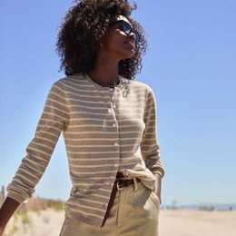 LANDS' END Kaschmir-Cardigan mit rundem Ausschnitt, Damen,  Beige, Kaschmir, by Lands' End