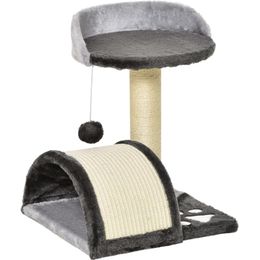 PawHut Kratzbaum Katzenbaum mit Spielbällen Katzenkratzbaum Sisalseil-Kratzstangen Grau 35,5 x 37 x 46 cm