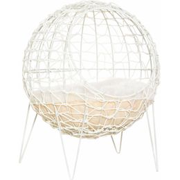 PawHut Rattan Katzenkorb Katzenhöhle Katzenhütte Katzenbett mit Kissen erhöhtes Design Haustierbett Cremeweiß Ø45 x 57H cm