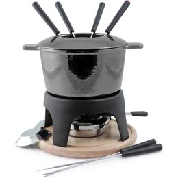 Fondue SWISSMAR "Sierra", schwarz (schwarz, metallic), B:21cm H:16cm T:23cm, Fondues, 11-teilig