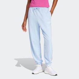 Sporthose adidas Sportswear "W LIN FT CF PT", Damen, Gr. L, N-Gr, blau (glow blau, weiß), Obermaterial: 55% Baumwolle, 36% Polyester, 9% Viskose, sportlich, Hosen